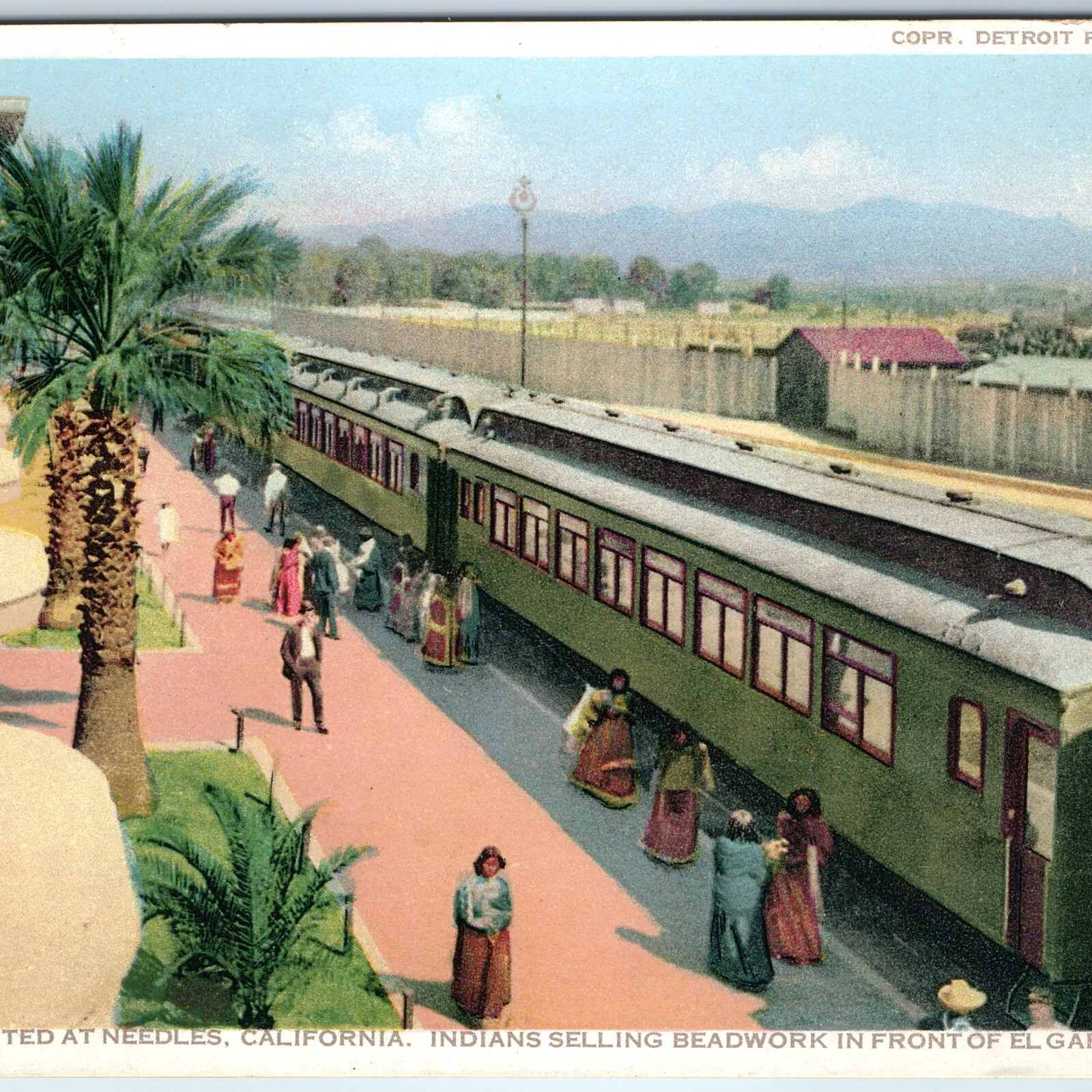 c1910s Needles, CA Fred Harvey Santa Fe Limited Train El Garces Hotel ...
