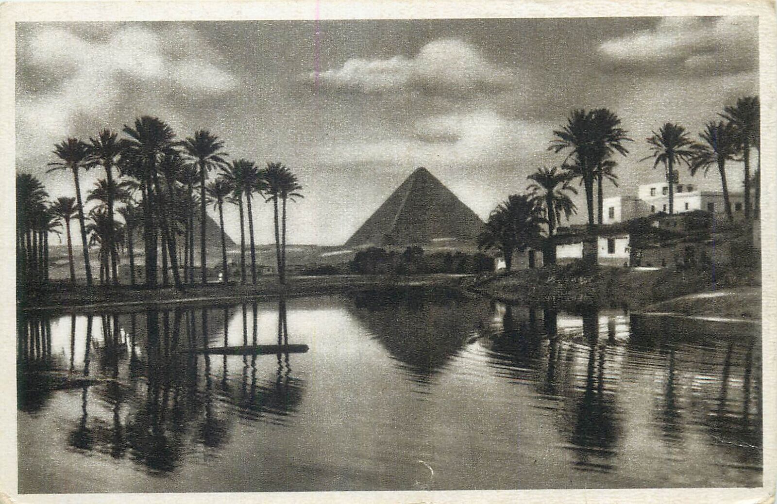 Postcard Egypt Cairo Pyramids of Giza & Mena village during Nile ...