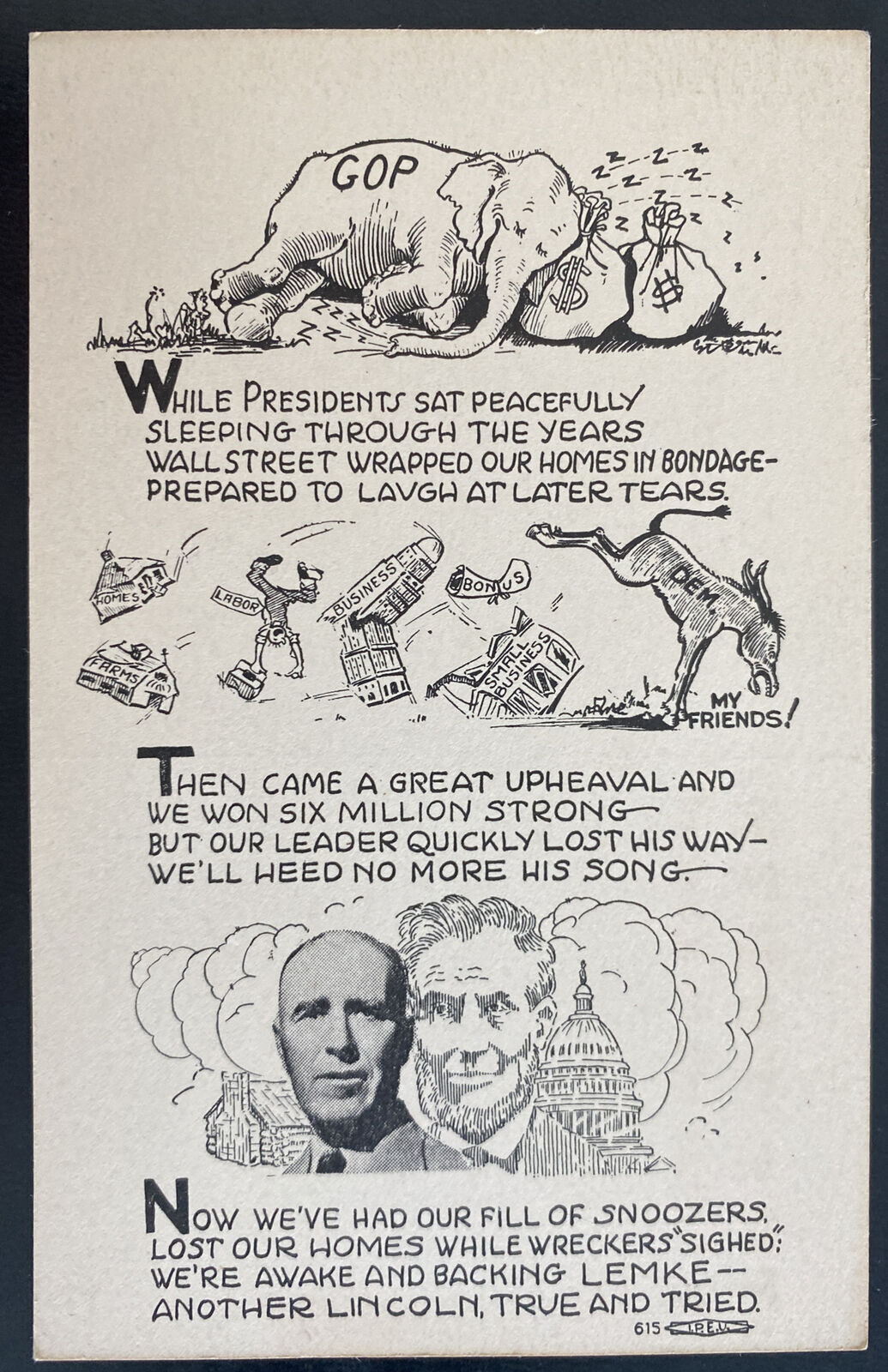 Mint USA Picture Postcard Political Lemke For President 1936 Campaign ...