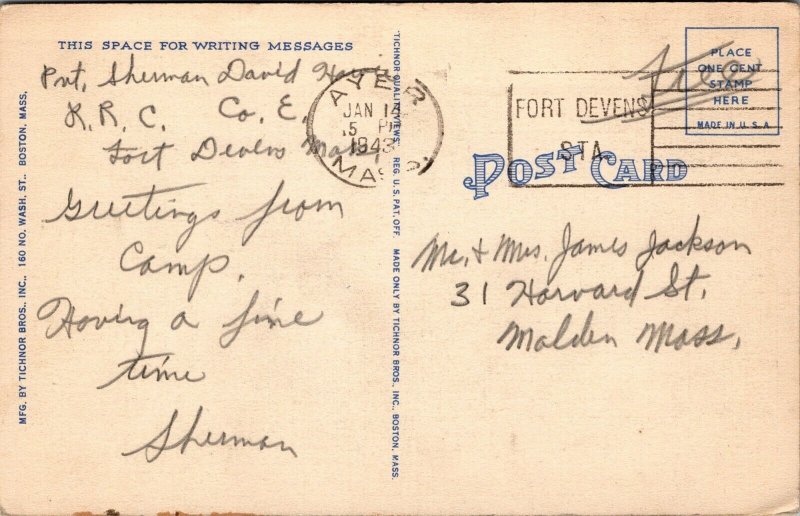 Vtg Fort Devens Massachusetts MA Air View of Barracks 1940s Linen ...