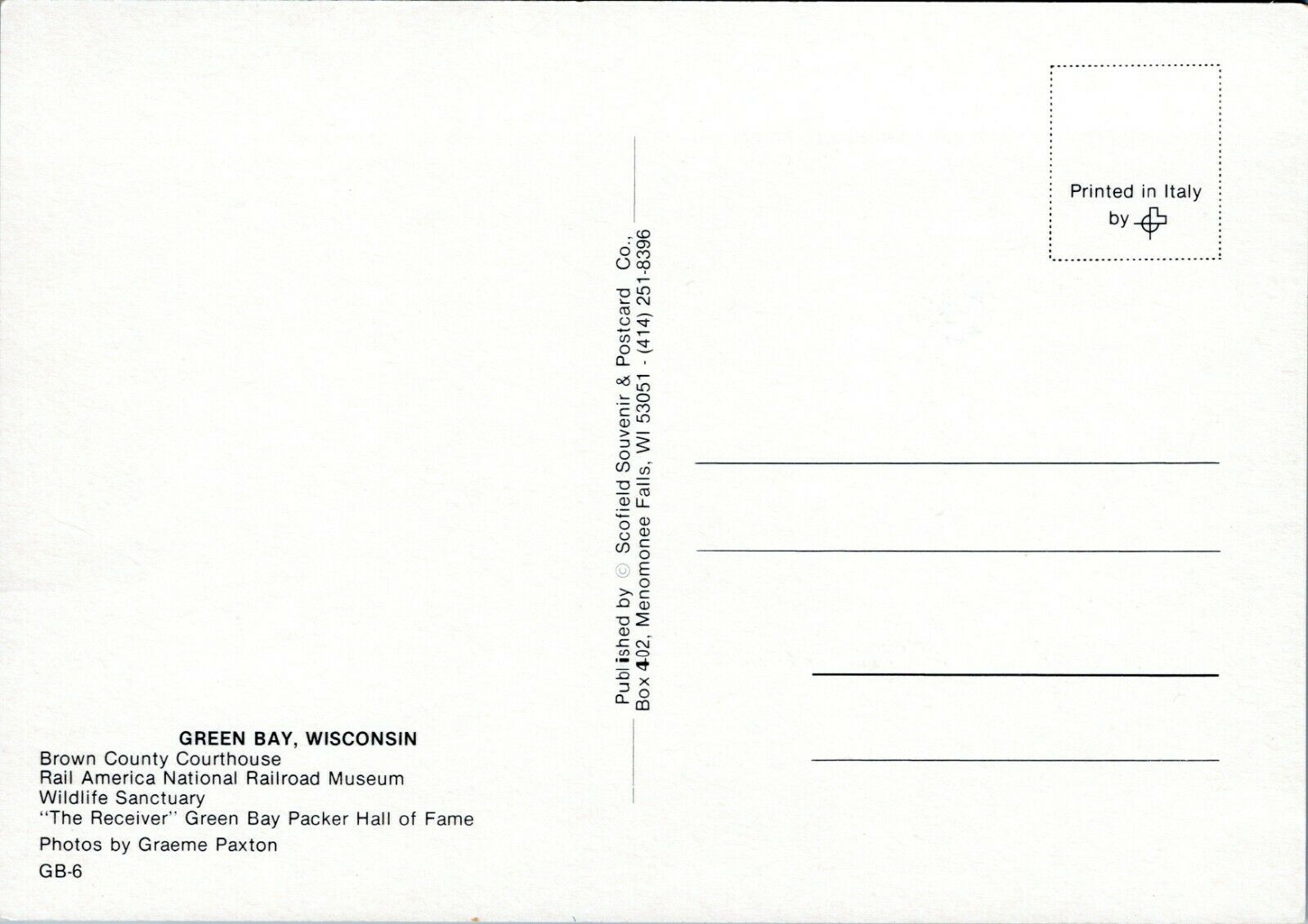 postcard Wisconsin - Green Bay - multiview receiver ducks, rail museum ...