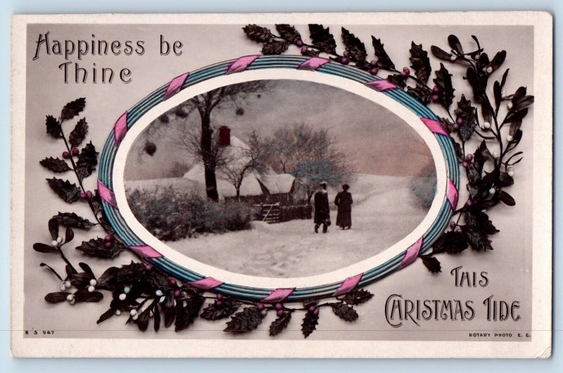 DPO (1880-1910) Golden Eagle IL Postcard Christmas Winter Scene Holly ...