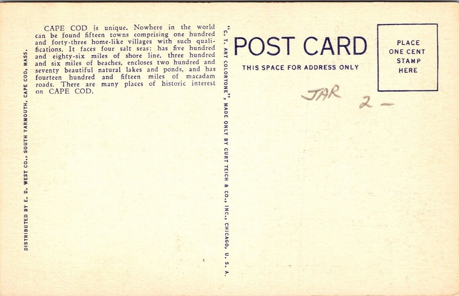 Cape Cod Poem Postcard Linen Shore Beaches Macadam Roads Historic CT ...