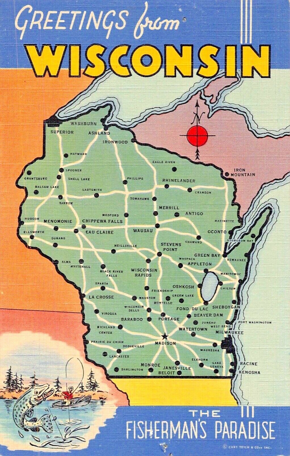 State MAP of Wisconsin~Lot of 4 Postcards | United States - Wisconsin ...