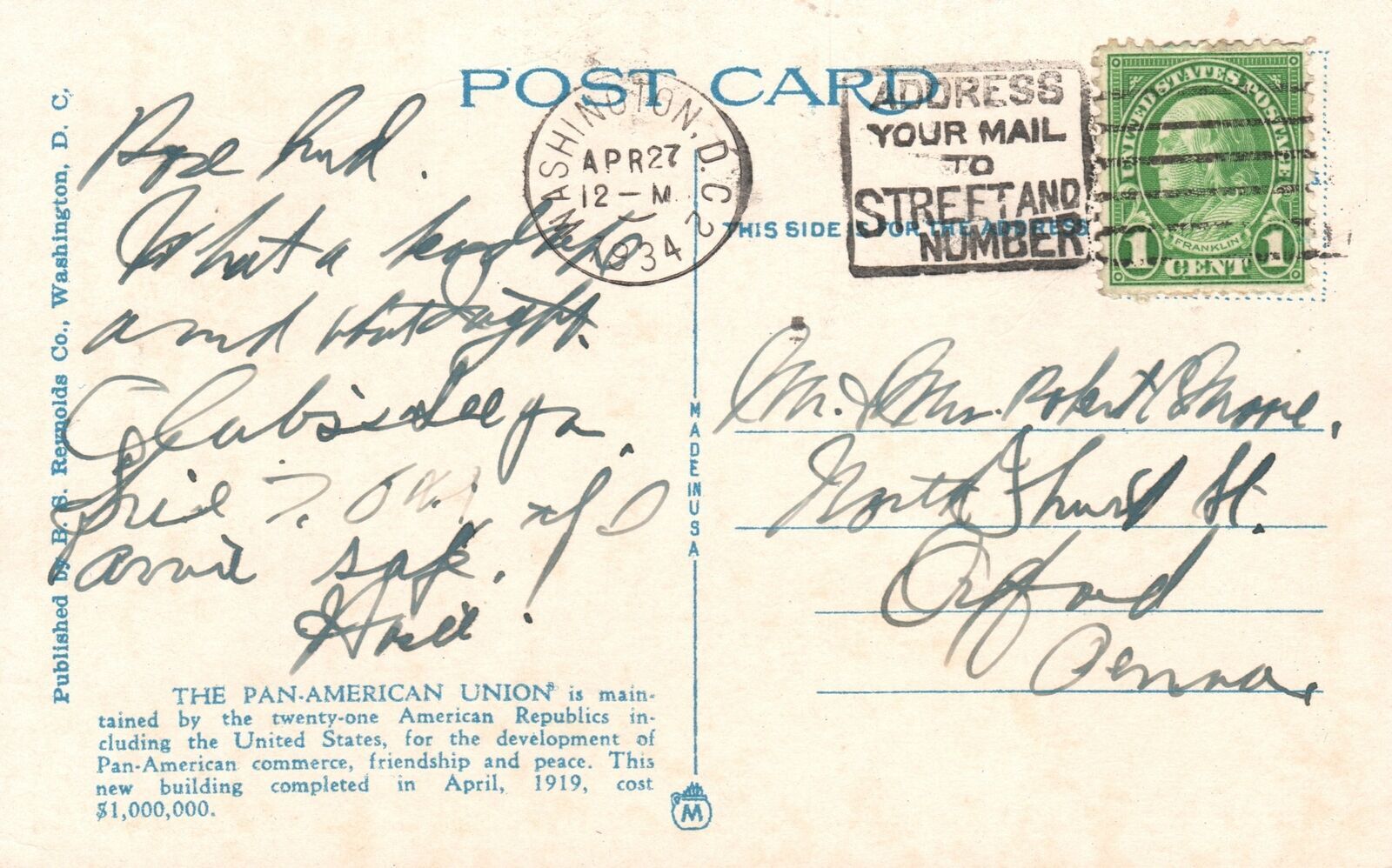 Vintage Postcard 1934 Pan American Union Building Washington DC BSRC ...