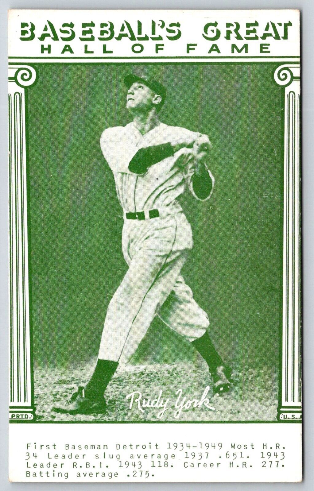 1977 Vintage Rudy York Baseball's Great Hall of Fame Exhibit Arcade ...