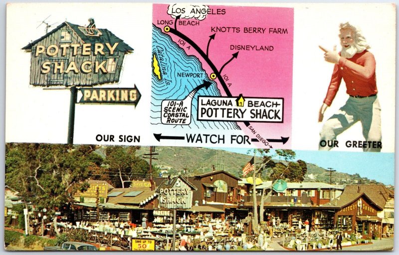 Vintage Postcard Laguna Beach Pottery Shack 1960s Advertsing MAP and ...