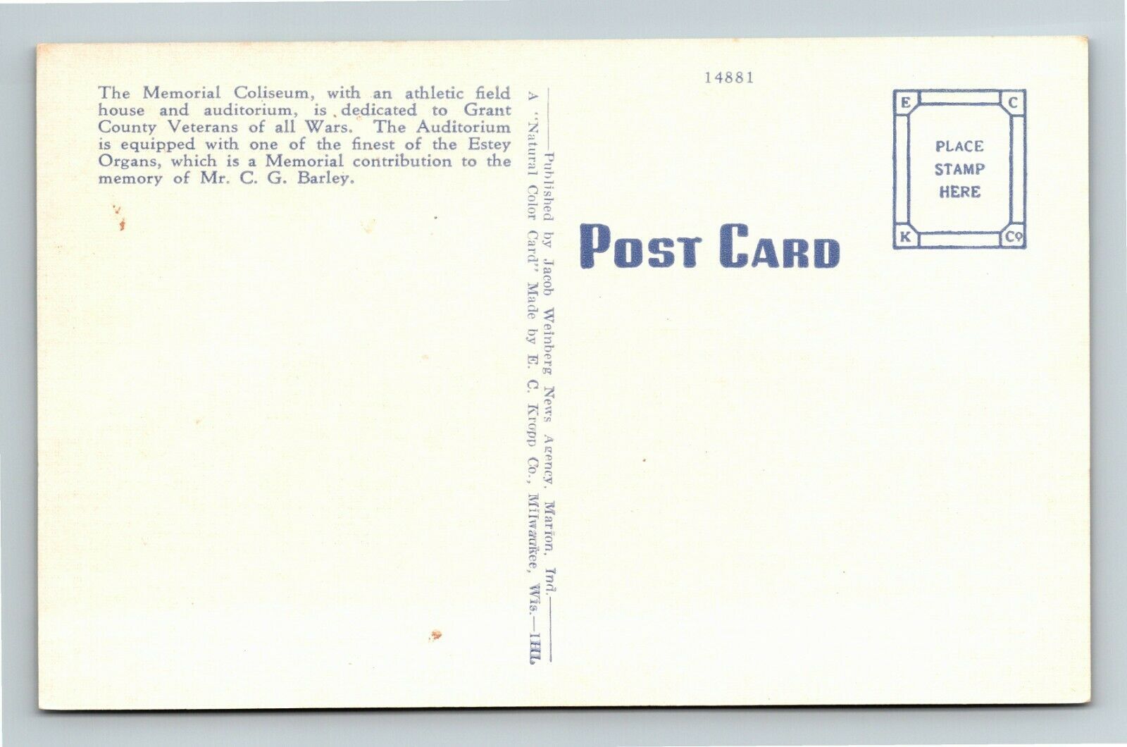 Marion IN, Historic 1928 Memorial Coliseum, Street View, Linen Indiana ...