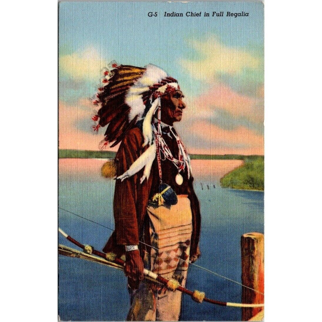 Vintage Linen Postcard, Indian Chief in Full Regalia G5, Divided Back ...
