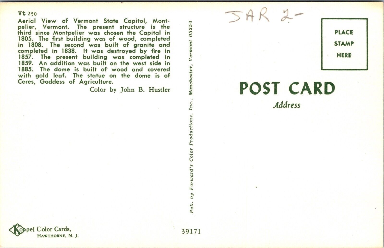 Aerial View Vermont State Capitol Montpelier Vermont VT Postcard UNP ...
