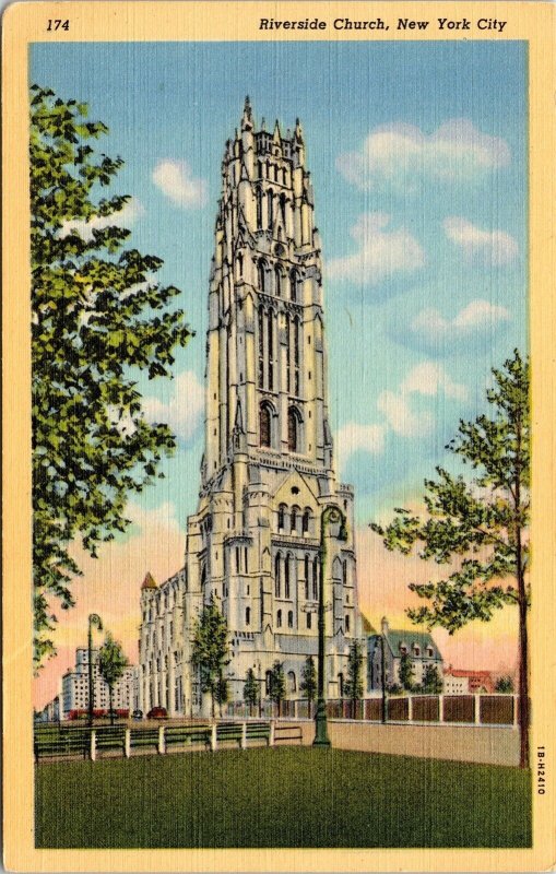 Riverside Church New York City NYC NY Sunset Linen Postcard VTG UNP ...