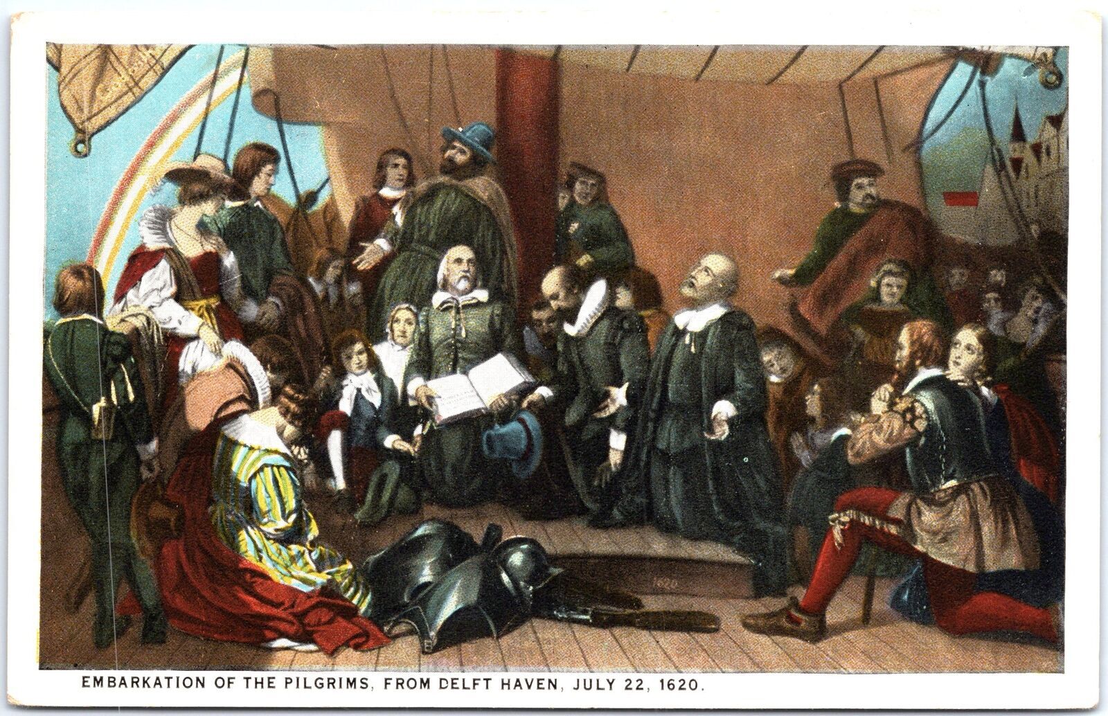 Vintage Postcard Embarkation of the Pilgrims From Delft Holland ART at ...