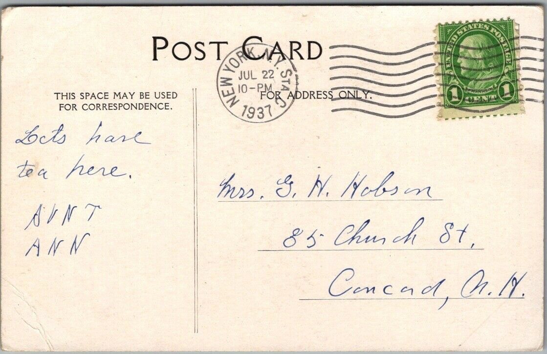 Vintage New York City Postcard PRINCE GEORGE HOTEL Tea Room View 1937 ...