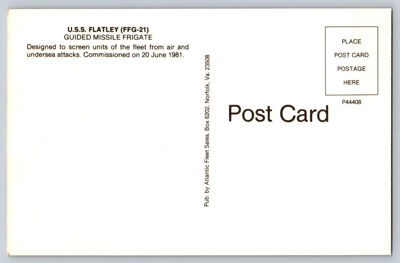 Postcard US Navy Ship - USS Flatley (FFG-21) - Guided Missile Frigate ...