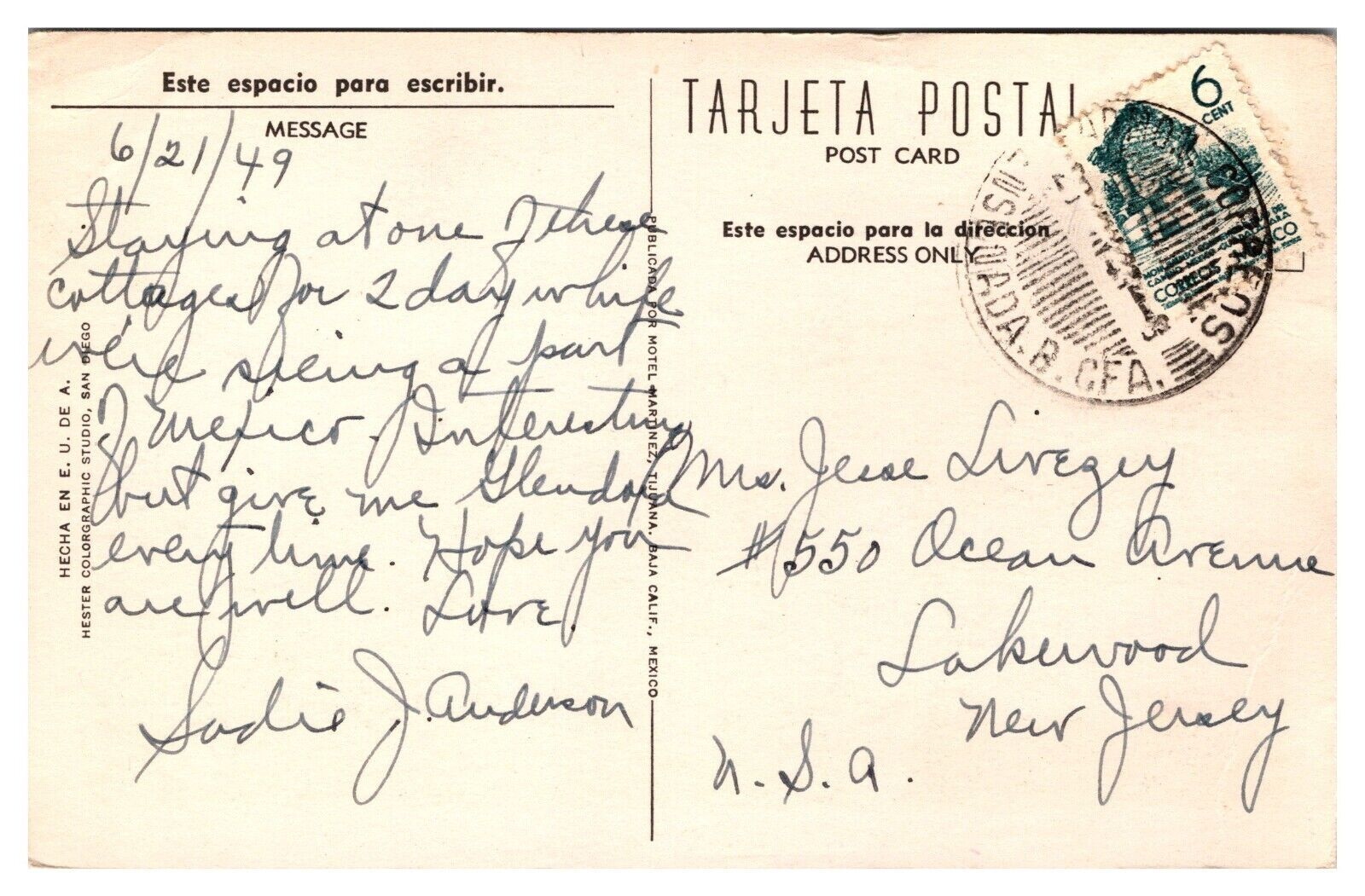 1949 El Morro Auto Courts, Ensenada, Baja California, Mexico Postcard ...