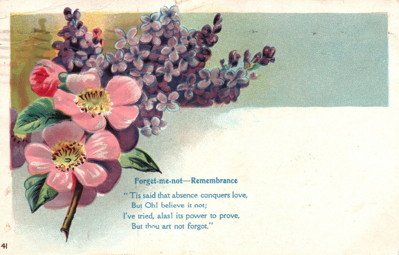 Vintage Postcard 1909 Forget Me Not Remembrance Absence Conquers Love ...