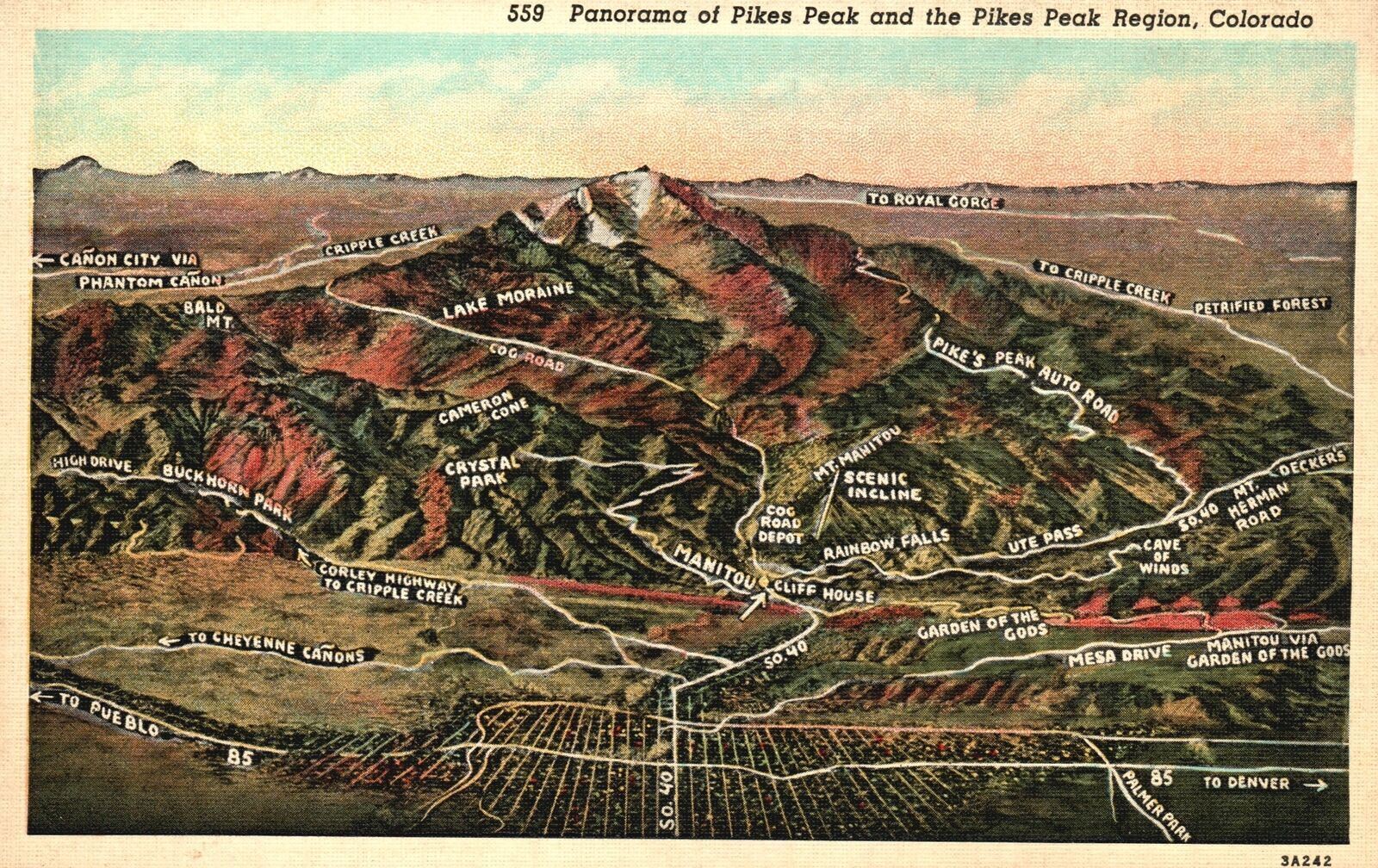 Vintage Postcard Panorama Pikes Peak & the Pikes Peak Region Colorado ... Vintage Postcard Panorama Pikes Peak & the Pikes Peak Region Colorado ...