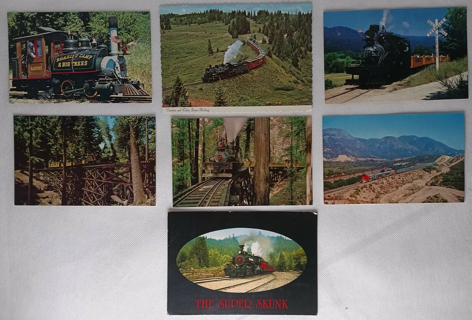 7 Color Railroad Train Postcards California | United States ...
