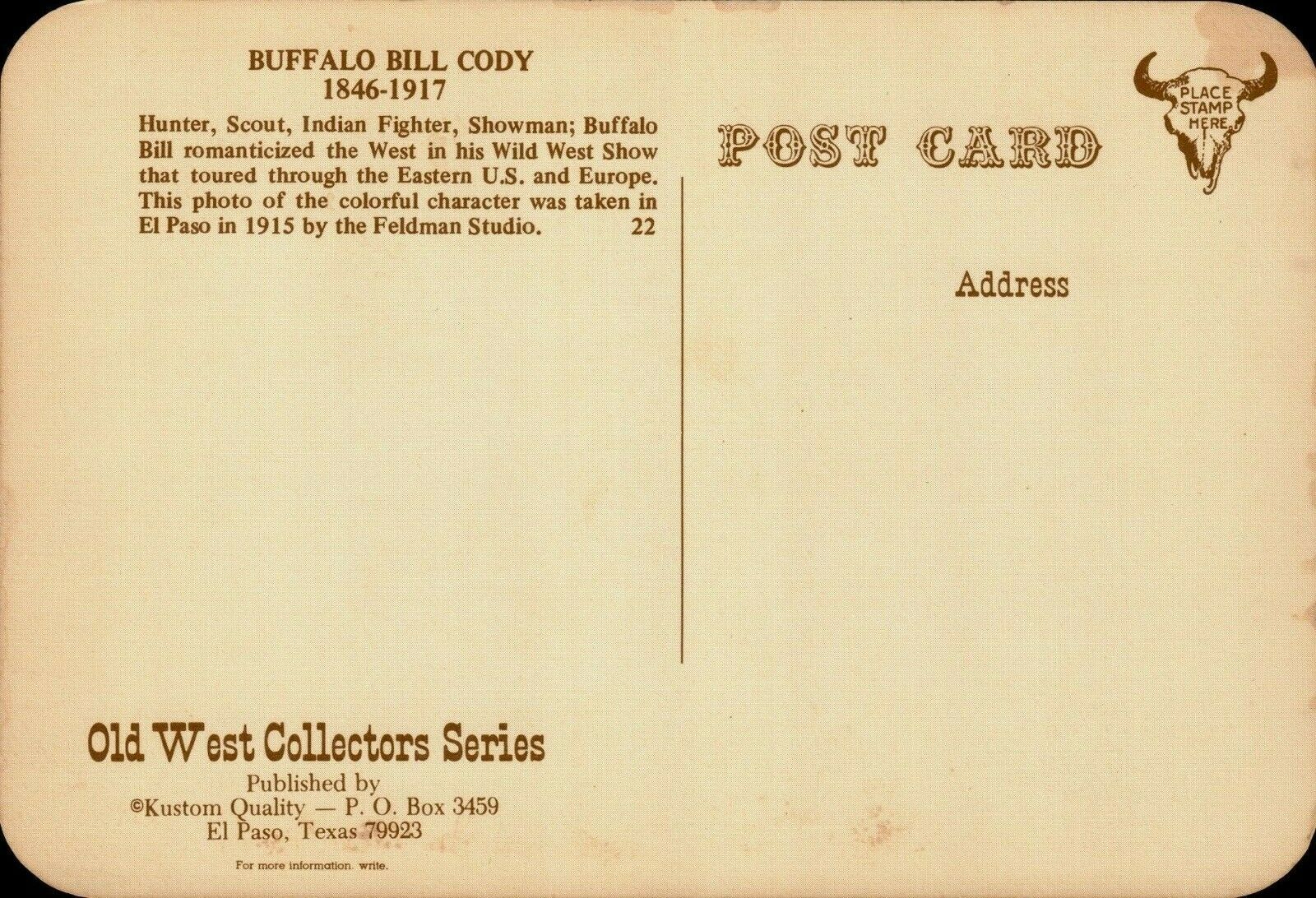 Buffalo Bill Cody Old West Collectors Series 6 1/2" x 4 1/2" Postcard ...