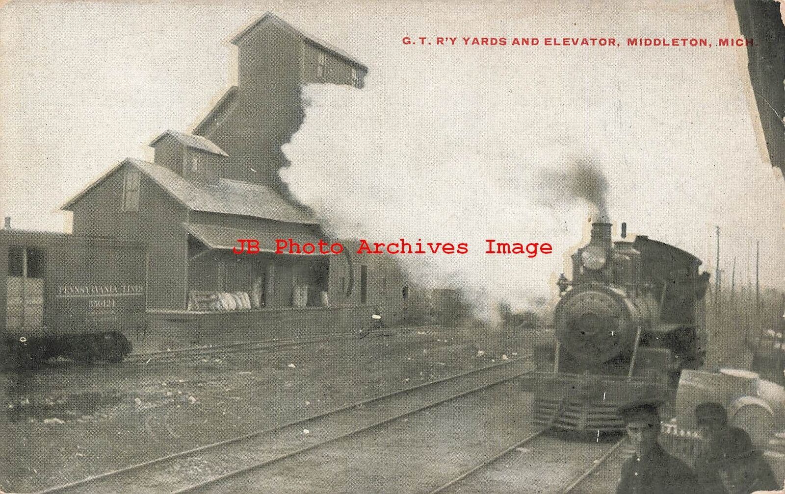 MI, Middleton, Michigan, Grand Trunk Railroad Train Yards & Elevator ...