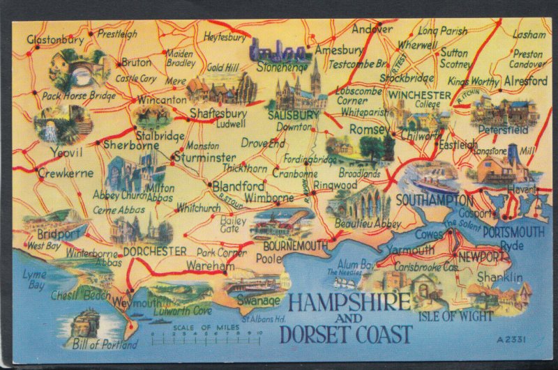 Maps Postcard - Map of Hampshire and The Dorset Coast RS14074 | Europe ...