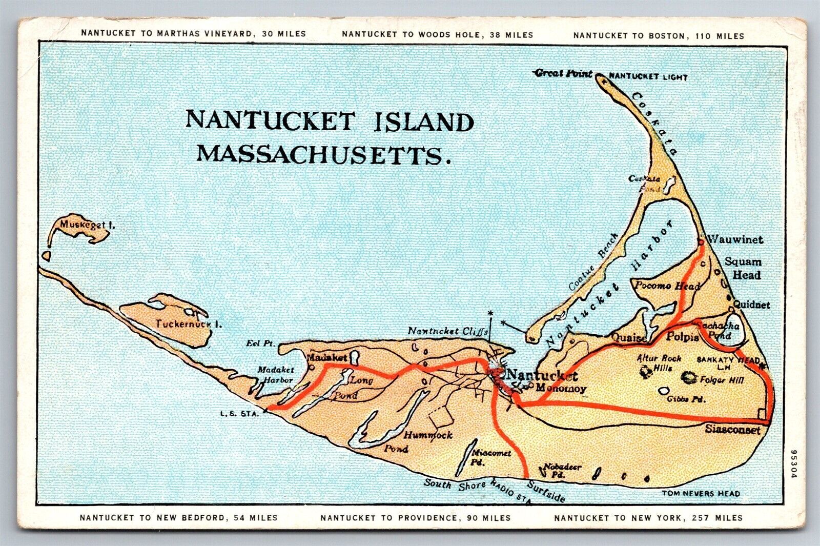 Nantucket Island Map Nantucket Mass C1920's WB Postcard N12 | United ...