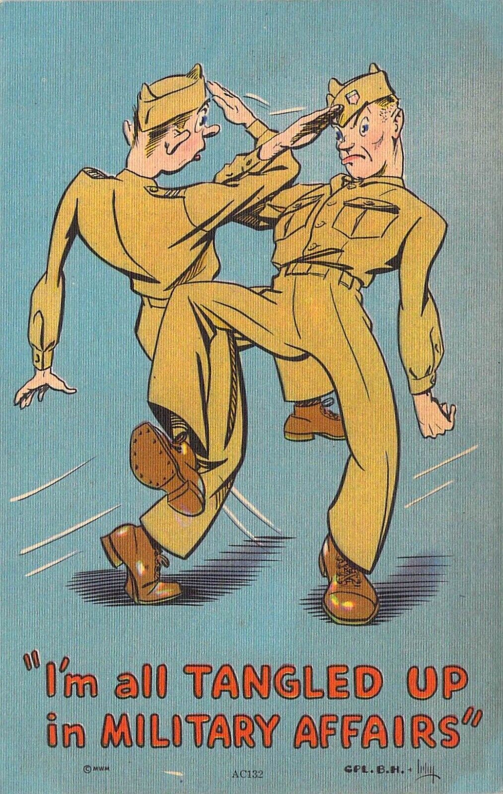 Linen Era, WW2, Humor,All Tangled Up, signed Irby, MWM, Old Postcard ...