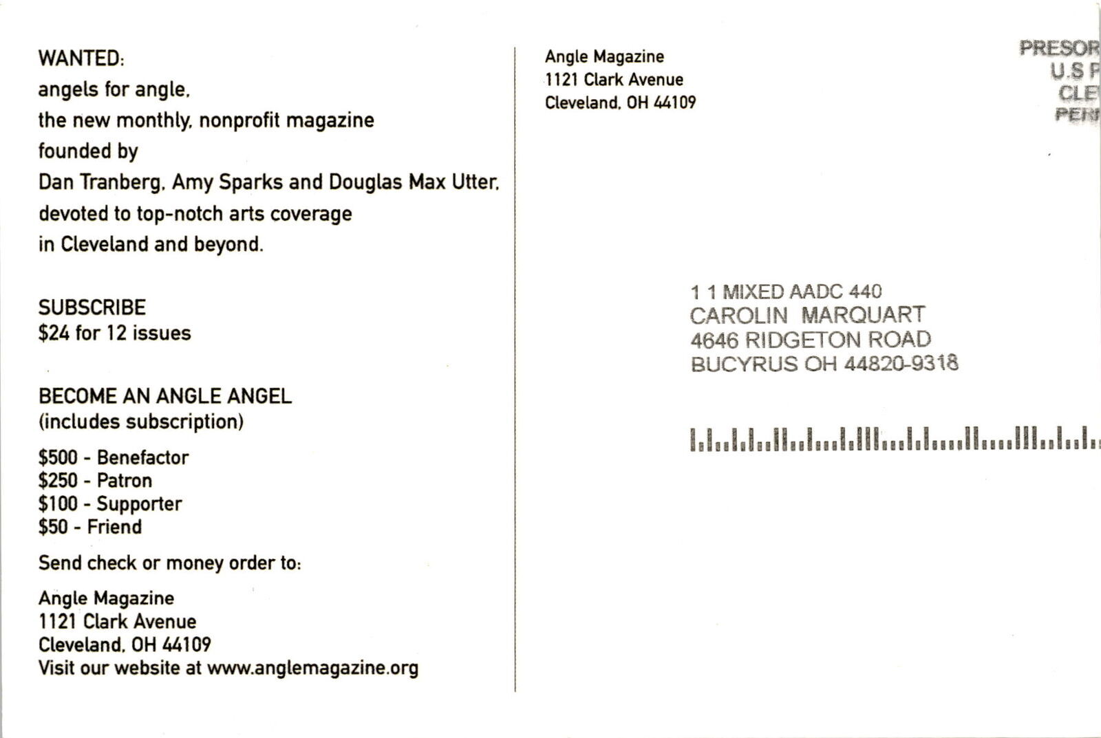 Angle Magazine, Dan Tranberg, Amy Sparks, Douglas Max Utter, Postcard ...