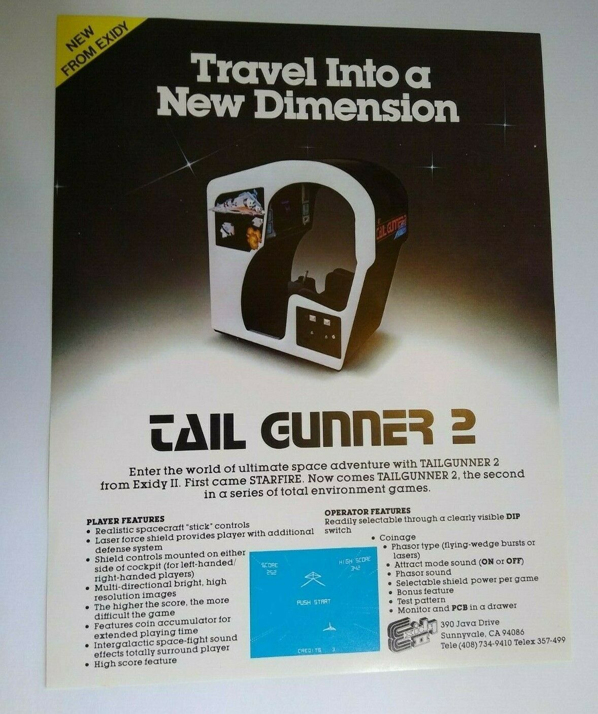 Tail Gunner 2 Arcade FLYER Exidy 1980 Original NOS Video Game Space Age ...