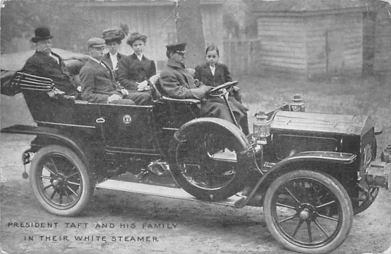 President Taft and His Family In Their White Steamer View Postcard ...