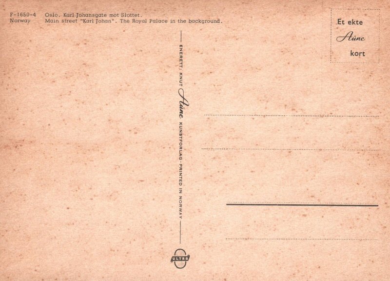 Continental Size Postcard 1970s Street Scene Main Street Karl Johan ...