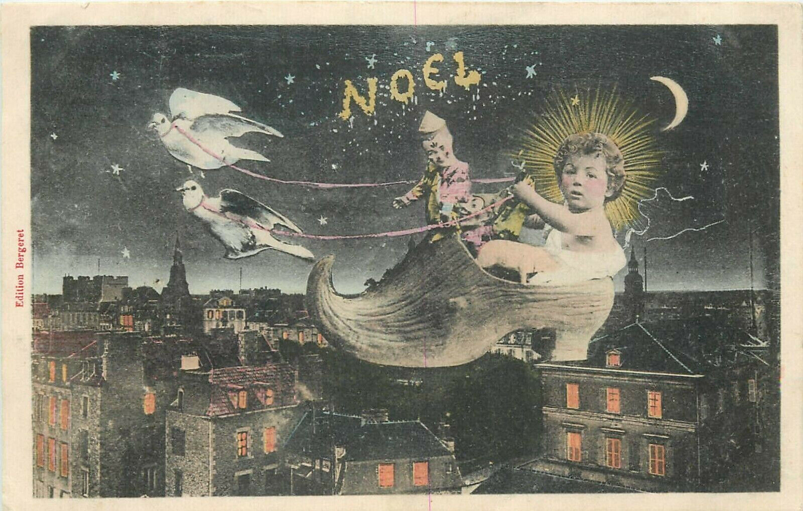 New Year 1905 surrealism greetings postcard doves shoe cart fantasy ...