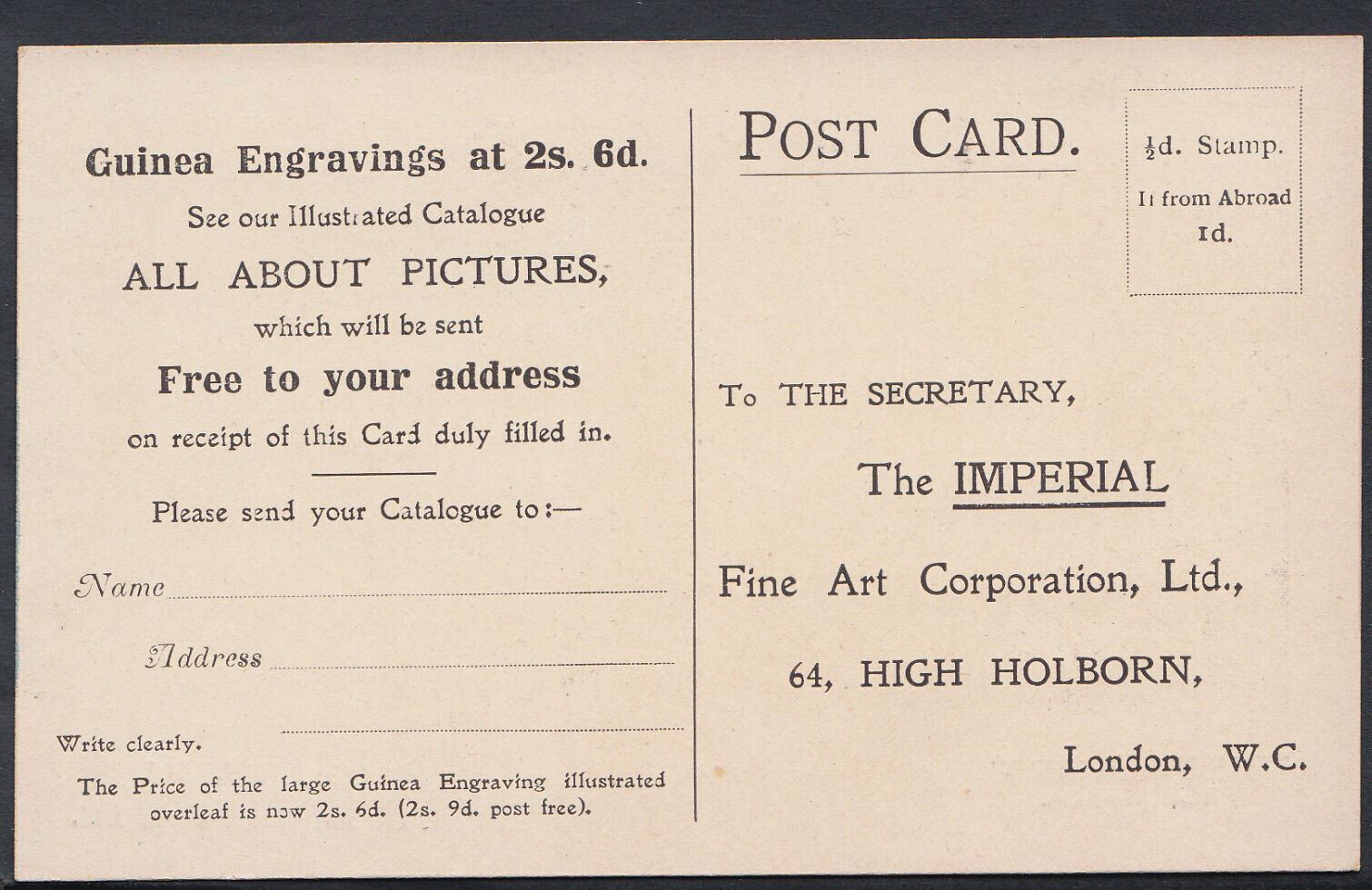 London Advertising Postcard - Fine Art Corporation Ltd, High Holborn ...