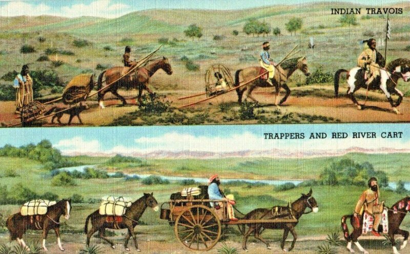 Vintage Postcard Native American Indian Travois Trappers Red River Curt ...