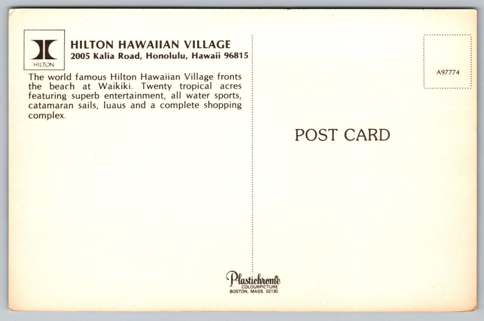 Honolulu Hawaii Hilton Hawaiian Village Hotel Beachfront Chrome ...
