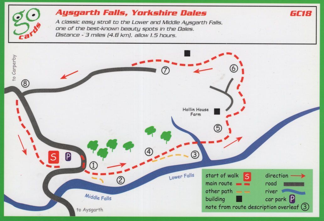 Aysgarth Falls Yorkshire Dales Ramblers Walking Map Card | Europe ...