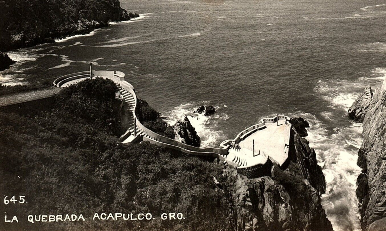 1940s LA Quebrada Acapulco Cliff Diving Ocean Rocks Photo Rppc Postcard ...