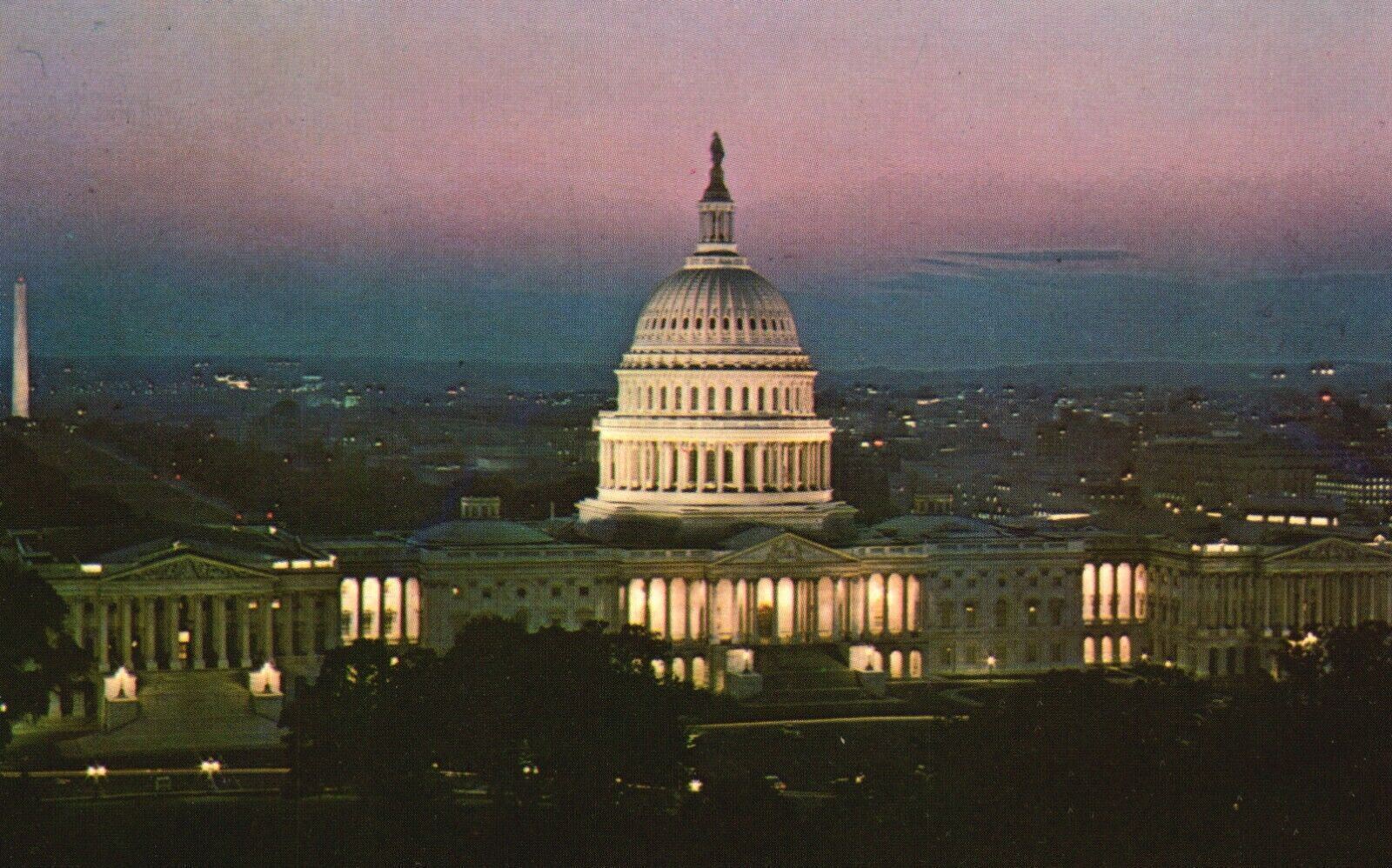 Vintage Postcard United States Capital Building at Twilight Washington ...