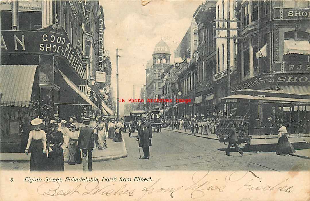 PA, Philadelphia, Pennsylvania, Eighth Street From Filbert, 1908 PM, No ...