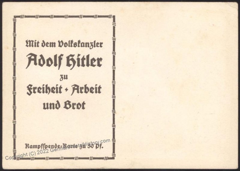 3rd Reich Germany Hitler 1932 Nazi Battle Fund Donation Propaganda ...