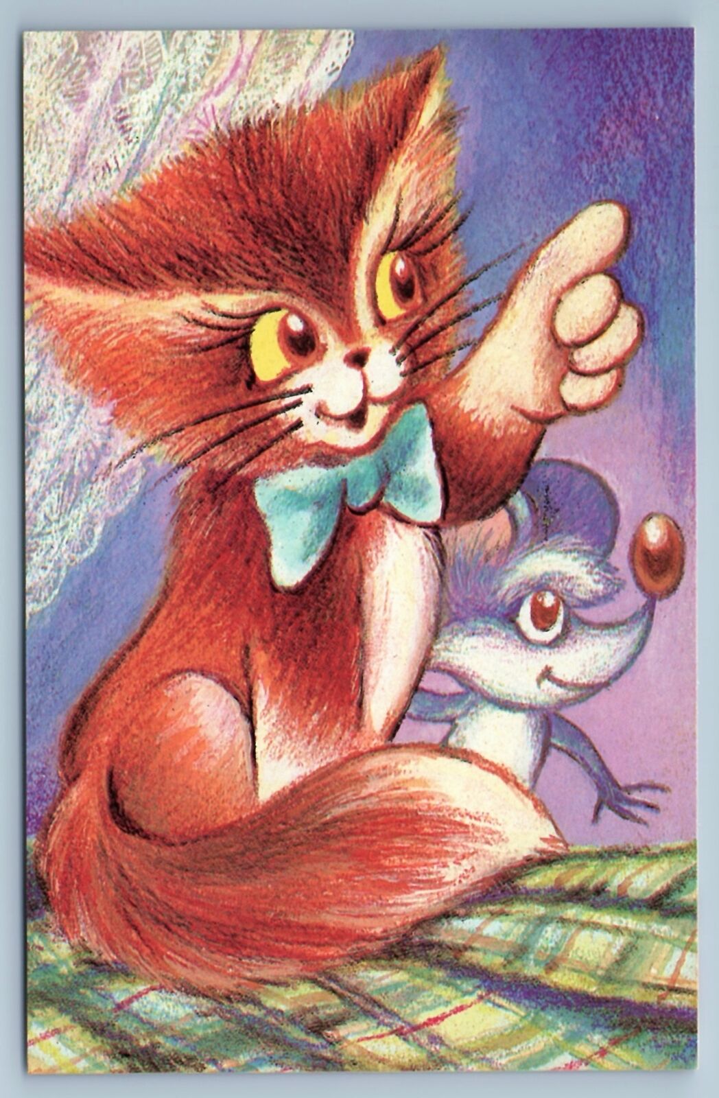 1987 FUNNY CAT with MOUSE Friends Ill. Cartoon Soviet USSR Postcard ...