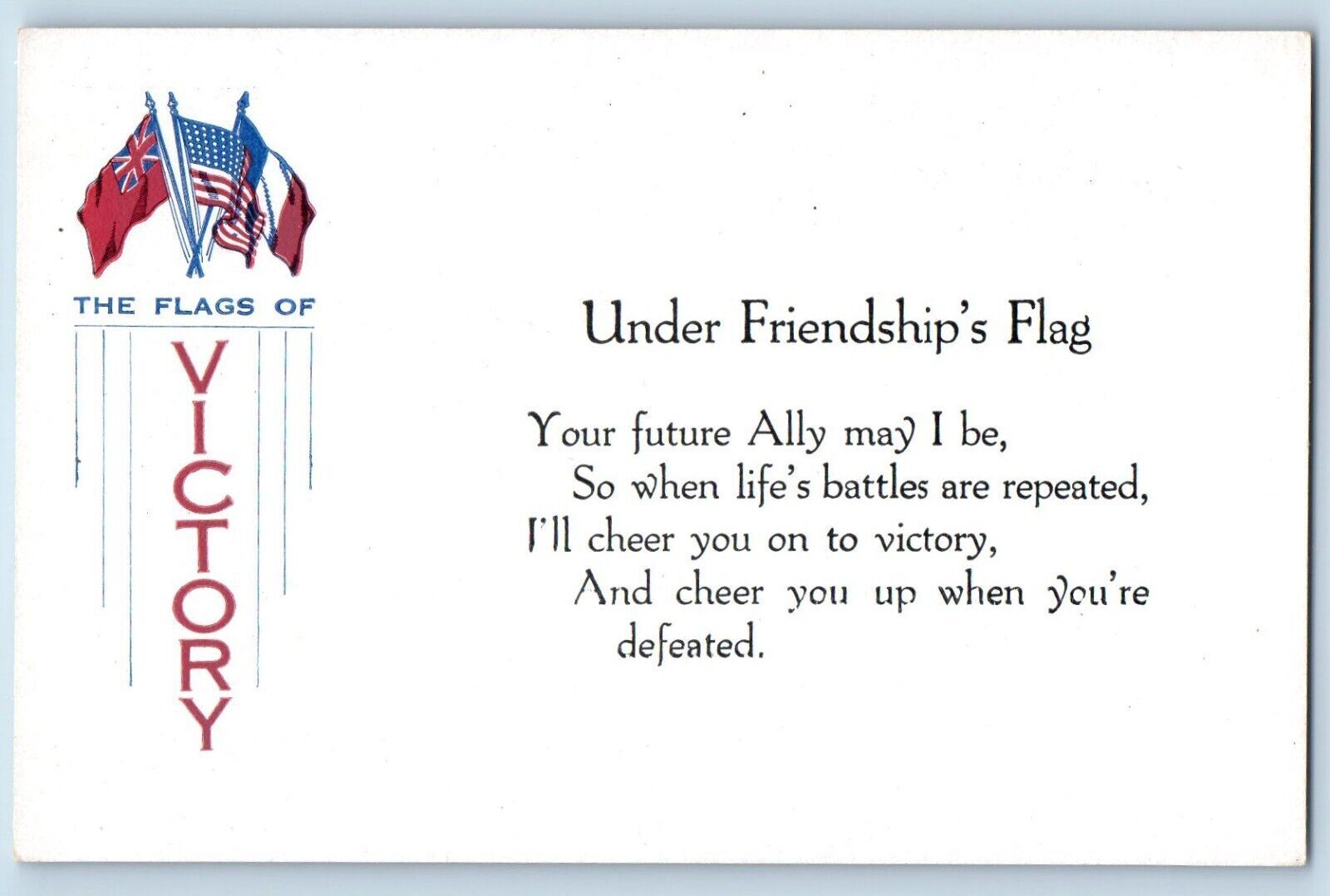 The Flags Of Victory Postcard Under Friendship's Flag Poem WWI c1910's ...