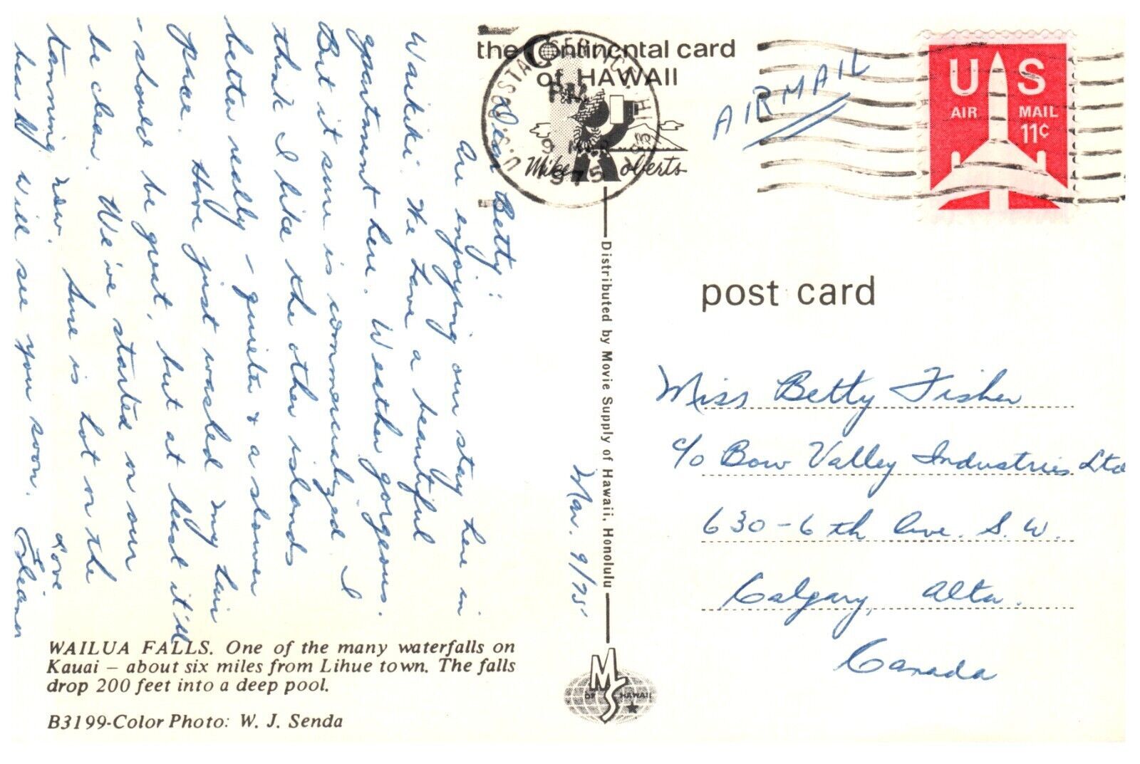 Postcard Wailua falls waterfalls Kauai Hawaii 200 foot drop into a deep ...