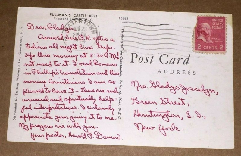 Vintage Used Postcard 1954 Pullman's Castle Rest Thousand Island NY ...