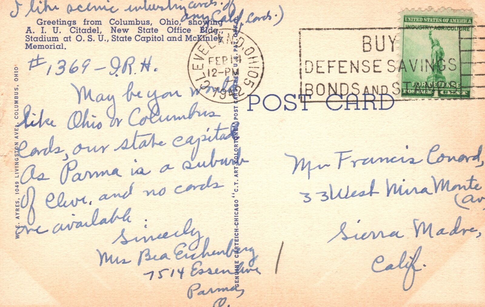 Vintage Postcard 1942 Multi View Four Famous Landmark Places Columbus ...