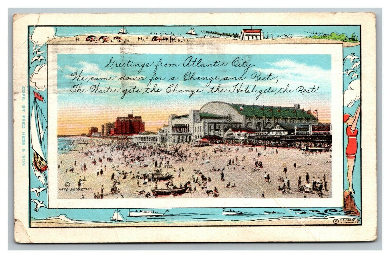 Vintage 1930 Postcard Greetings From Atlantic City New Jersey - Beach ...