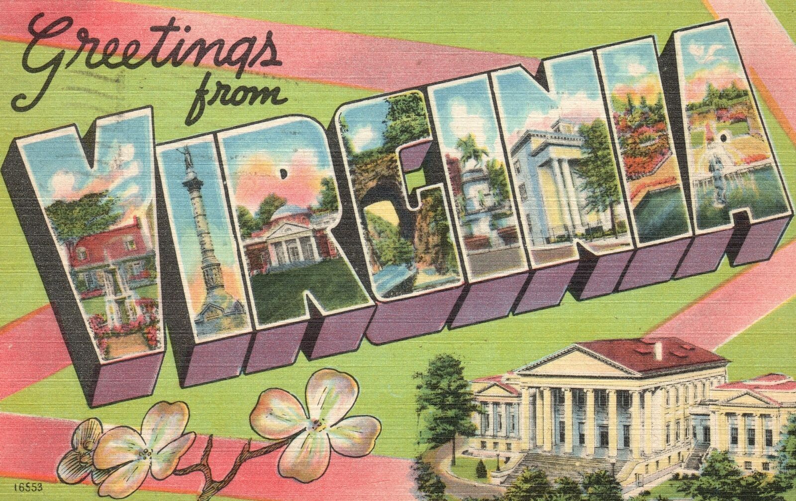 Vintage Postcard 1948 Greetings From Virginia Large Letter Historic ...
