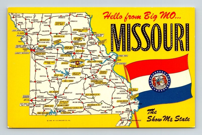 Hello Missouri Show Me State Map Cities Highways State Flag DB Postcard ...