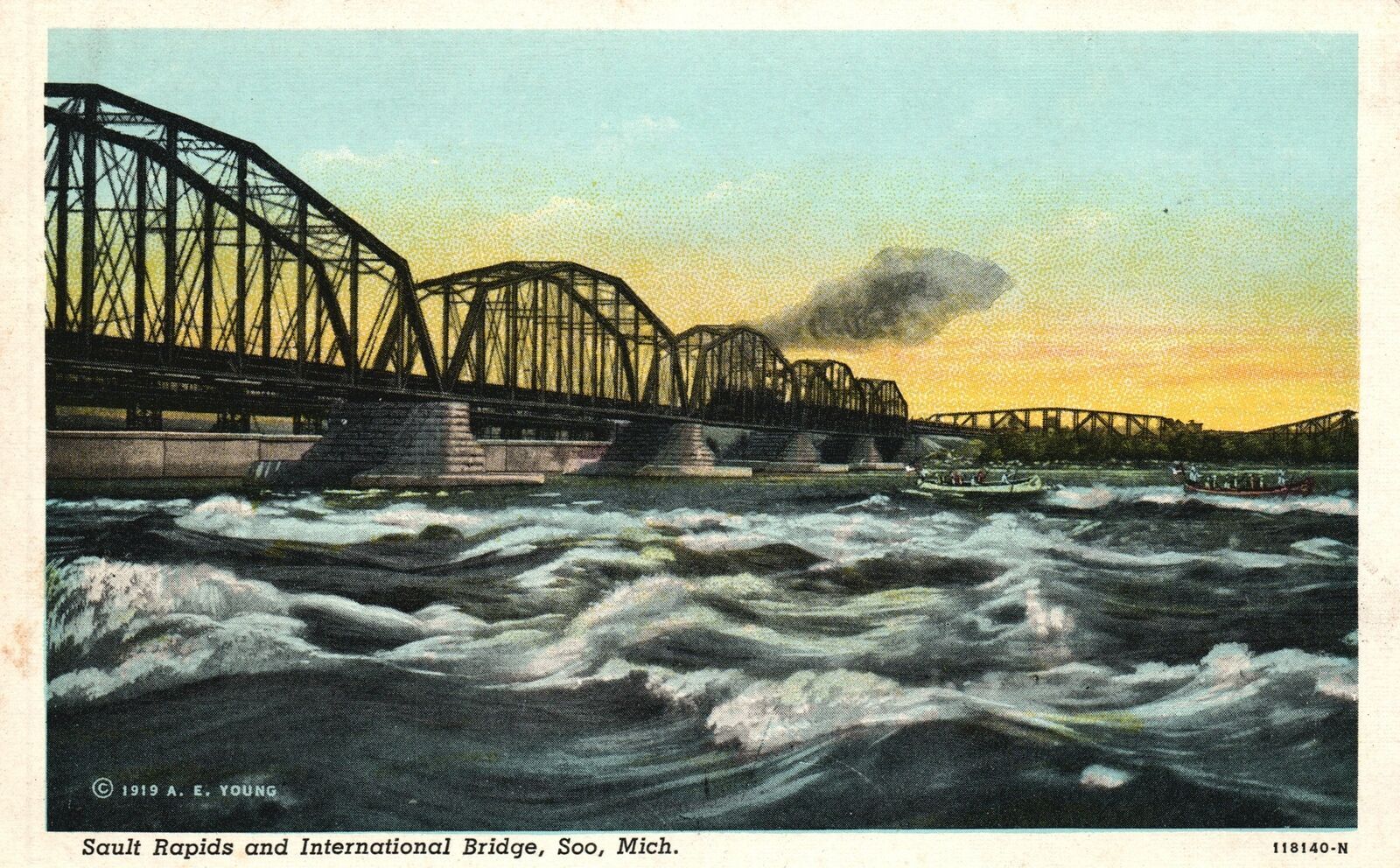 Vintage Postcard 1920's Sault Rapids International Bridge Soo Michigan ...