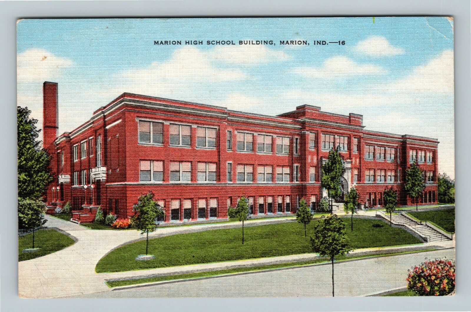 Marion IN, High School Building, Grounds Entrance Stairs, Linen Indiana ...